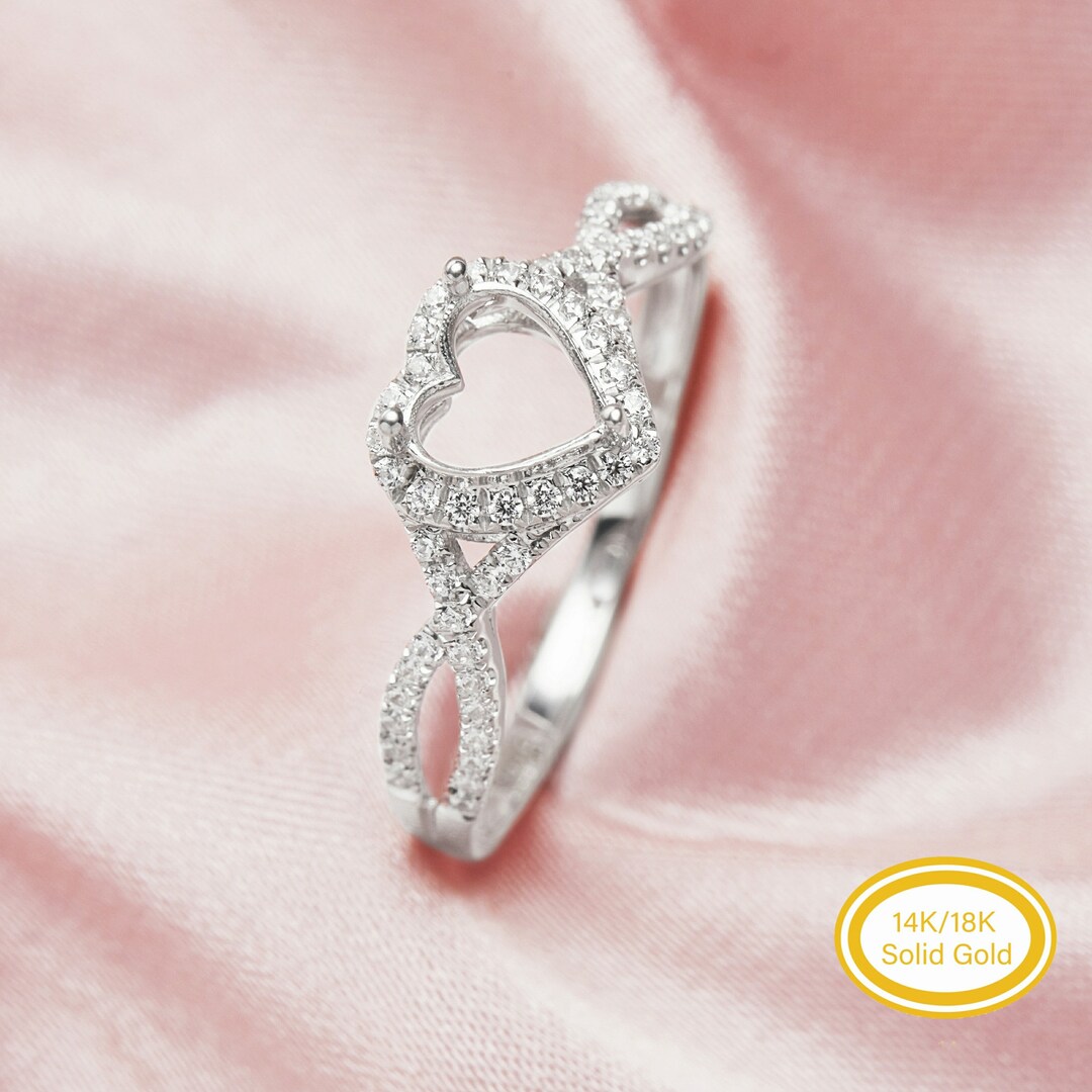 Heart Prongs Ring Settings,infinity Solid 14K 18K Gold Ring,pave ...