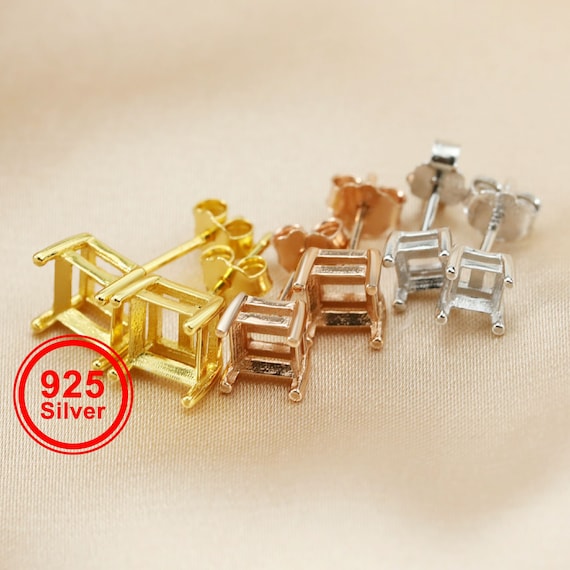 1pair 4-6MM Square Solid 925 Sterling Silver Rose Gold Tone | Etsy