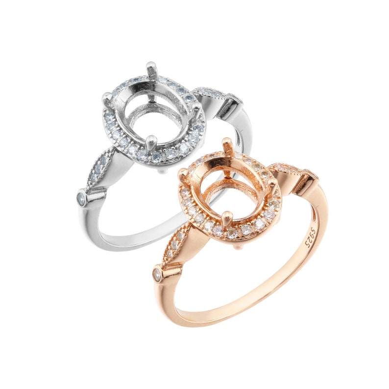 6x8mm Oval Halo Prong Ring Settings Solid 925 Sterling Silver Rose Gold ...