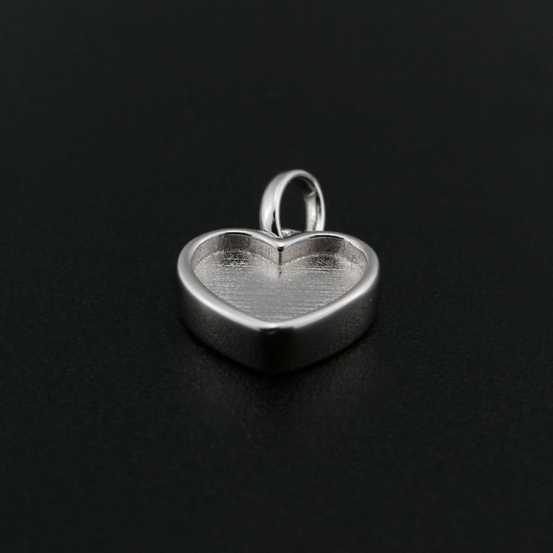 8MM Heart Bezel Settings for Breast Milk Resin Solid Back 925 Sterling ...