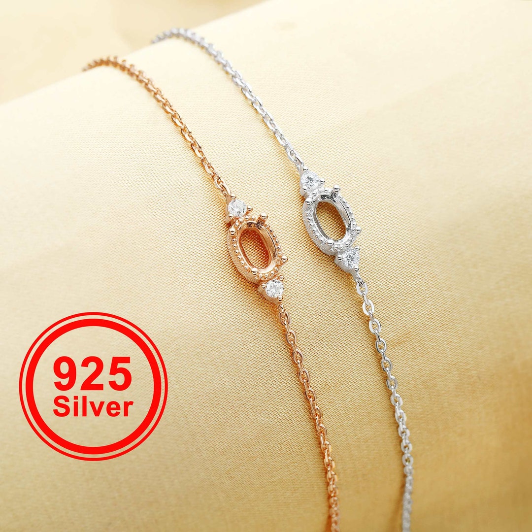 4x6mm Oval Prong Bezel Bracelet Settings,three Stone Solid 925 Sterling ...