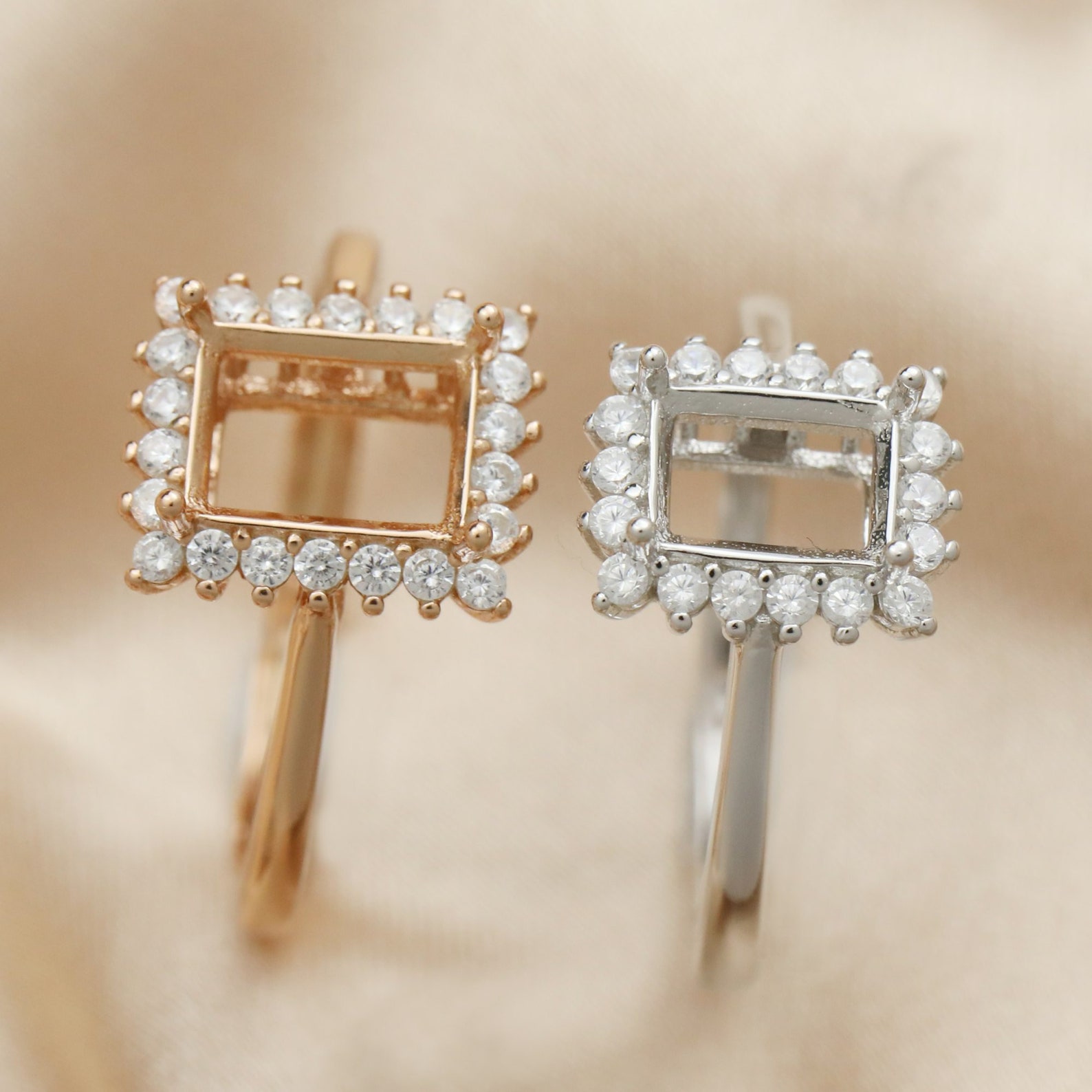 Rectangle Halo Prong Ring Settings Keepsake Resin Rose Gold Plated ...