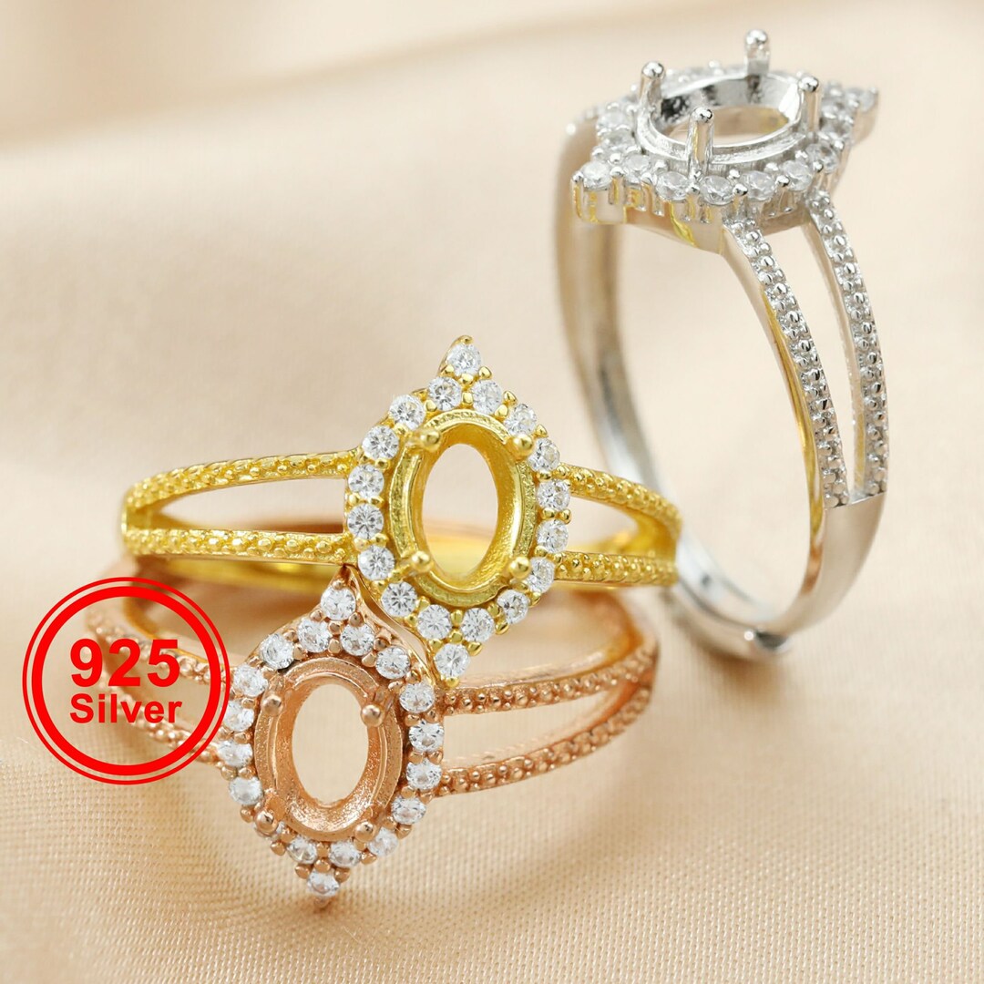 1pcs 4x6mm Oval Prong Ring Settings Adjustable Vinatge Style Gold ...