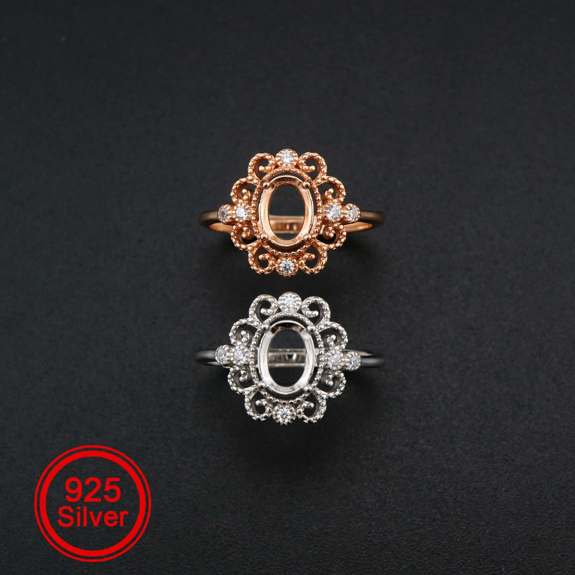 1Pcs Oval Ring Settings Adjustable for Gemstone Rose Gold | Etsy