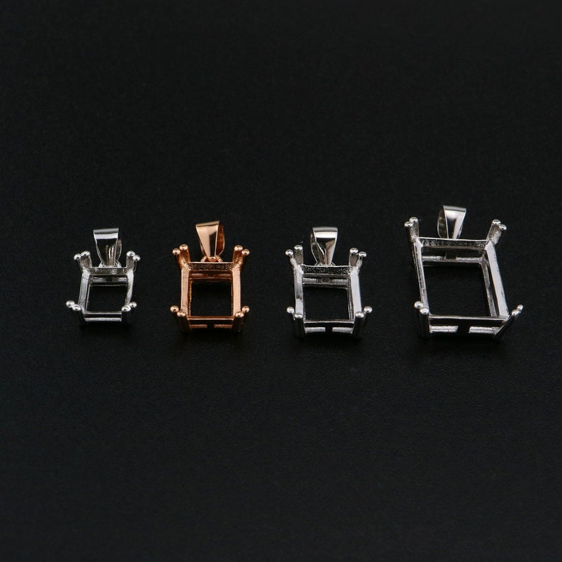 Rectangle Prong Pendant Settings Simple Rose Gold Plated Solid 925 ...
