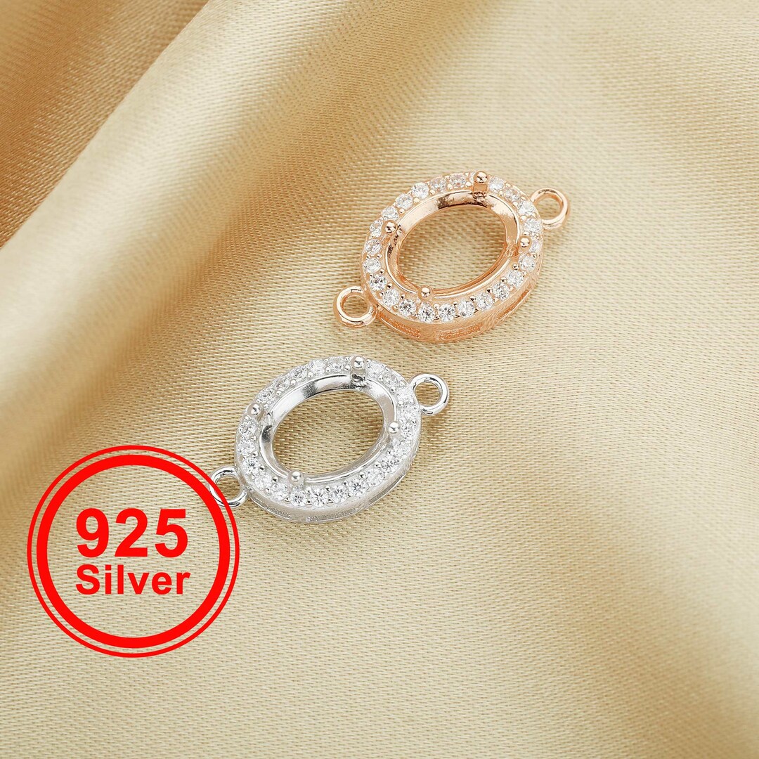 6x8mm Halo Oval Prong Pendant Settings,two Links Solid 925 Sterling ...