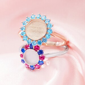 Keepsake Color Birthstones Halo Round Ring Bezel Settings,solid 14K ...