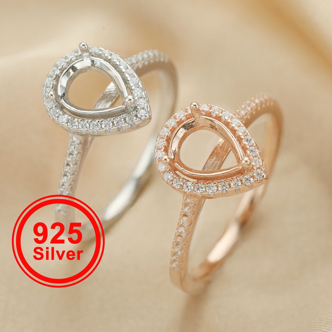 6x8mm Halo Pear Prong Ring Settings,rose Gold Plated Solid 925 Sterling ...