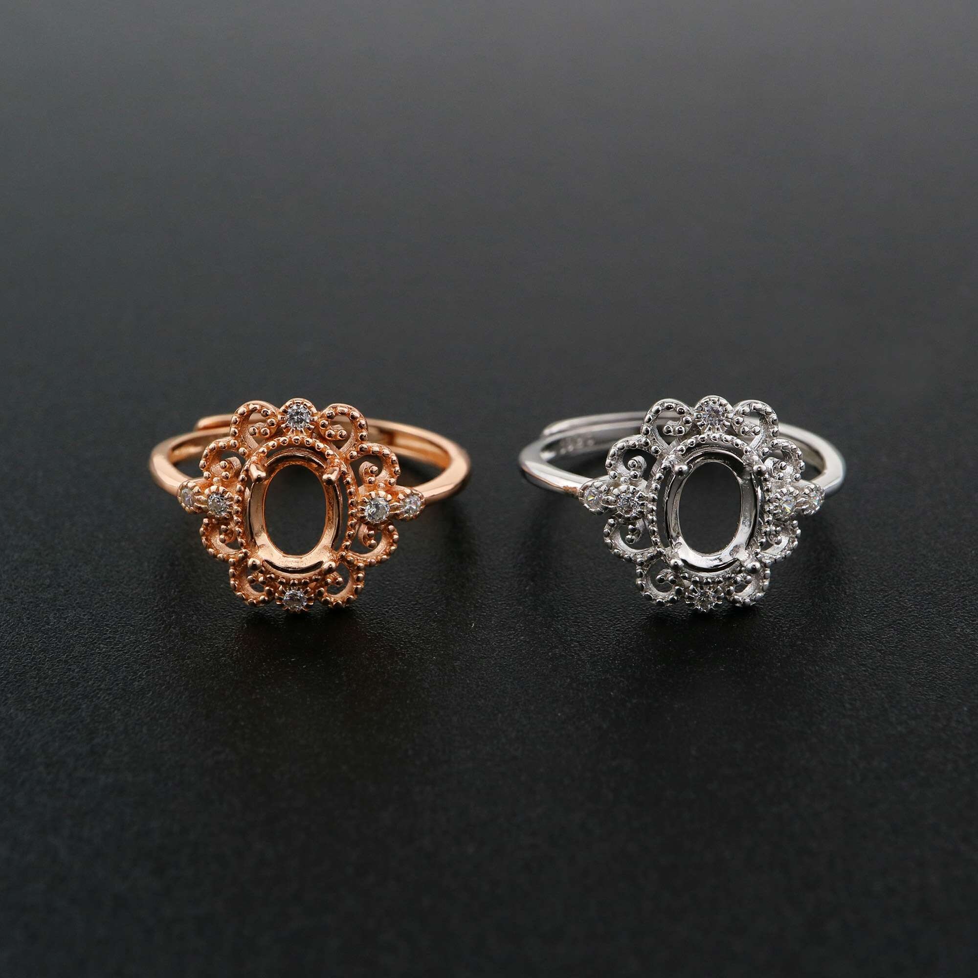 1Pcs Oval Ring Settings Adjustable for Gemstone Rose Gold | Etsy