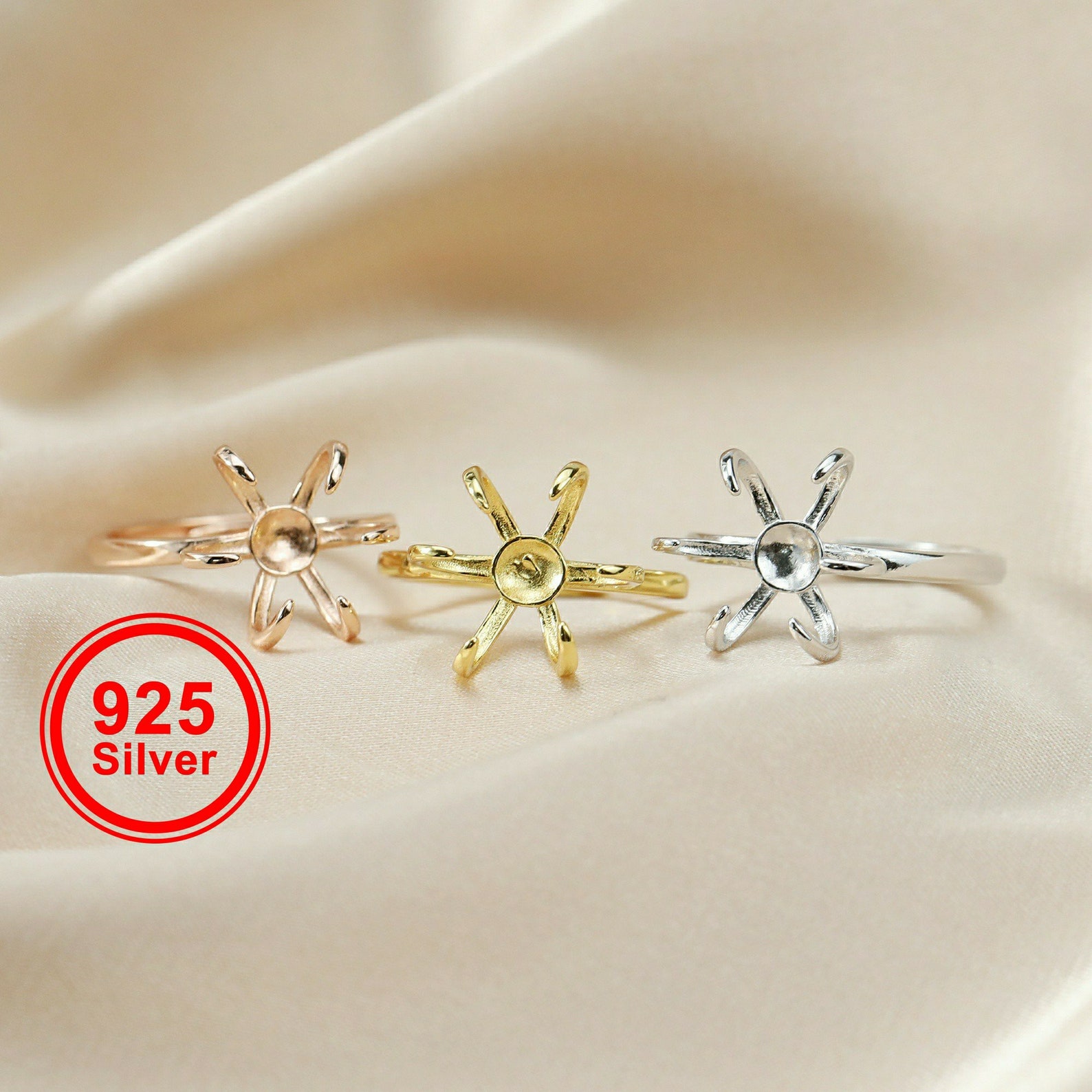 1pcs Irregular Stone Prong Claw Bezel 925 Sterling Silver Rose - Etsy