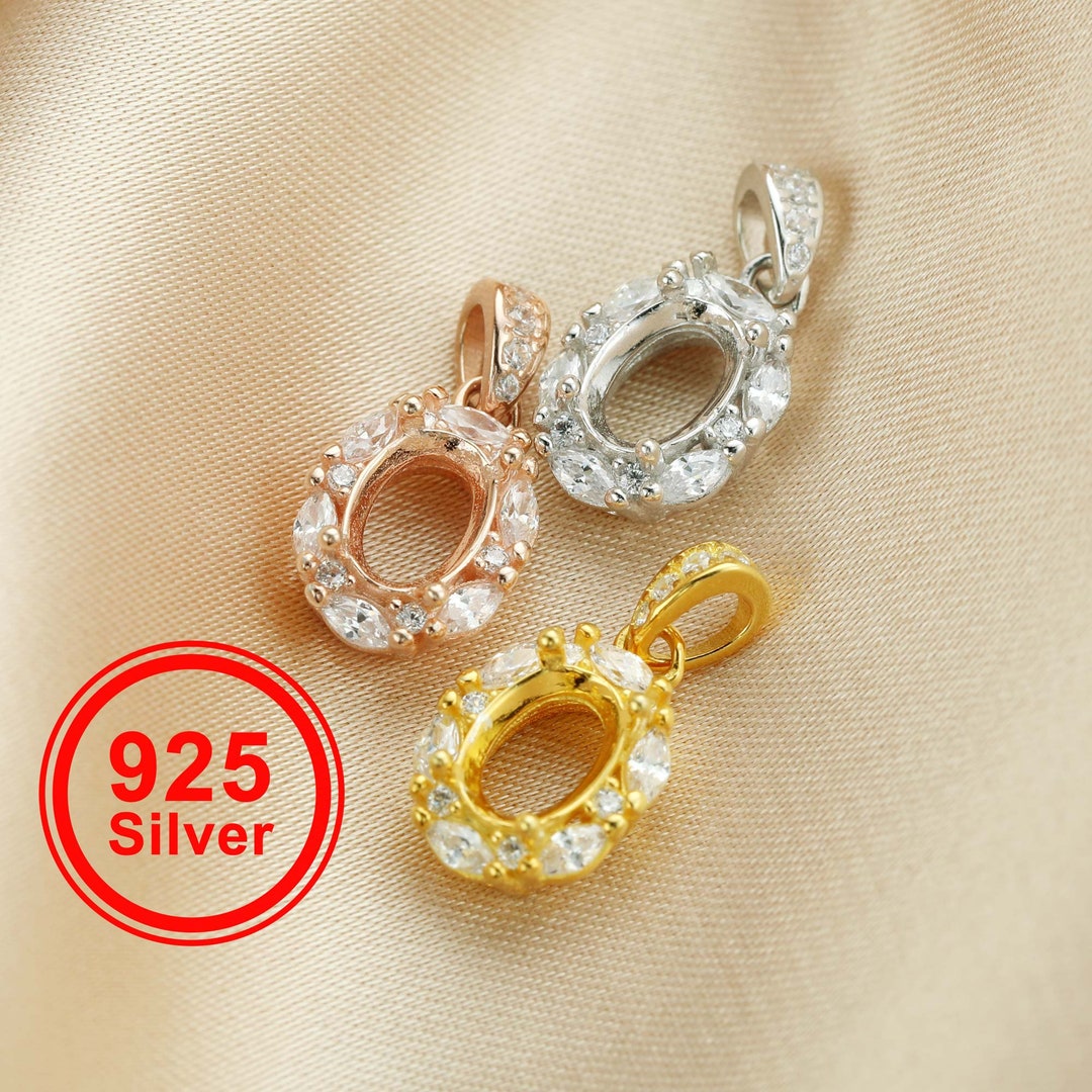 5x7mm Oval Prongs Pendant Settings,rose Gold Plated Solid 925 Sterling ...