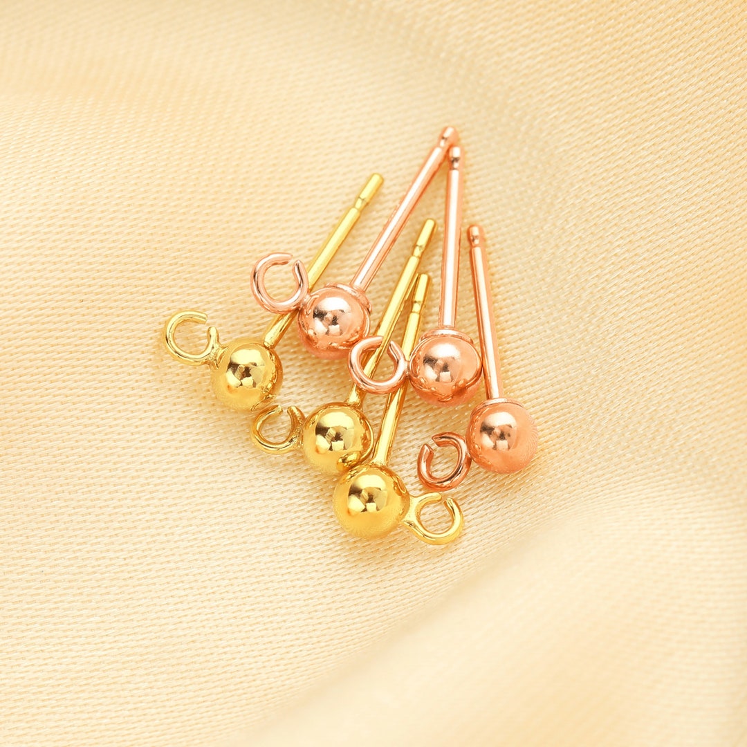 1pair 2MM Ball Post Studs Earrings With Open Loop,14k Gold Filled Ball ...
