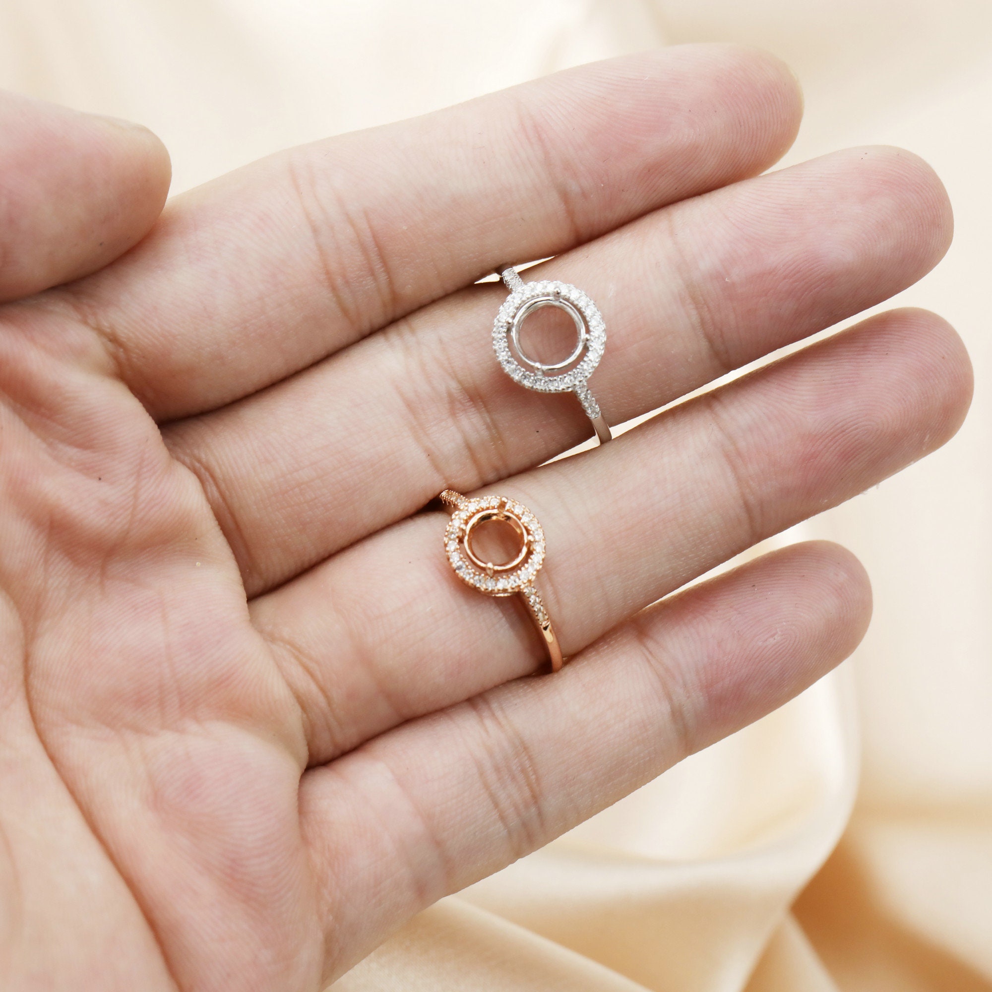 1pcs 6-10MM Round Rose Gold Silver Gems CZ Stone Prong Bezel - Etsy