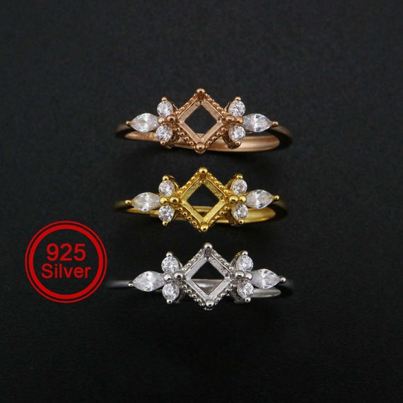 4MM Square Ring Settings Vintage Style Solid 925 Sterling | Etsy