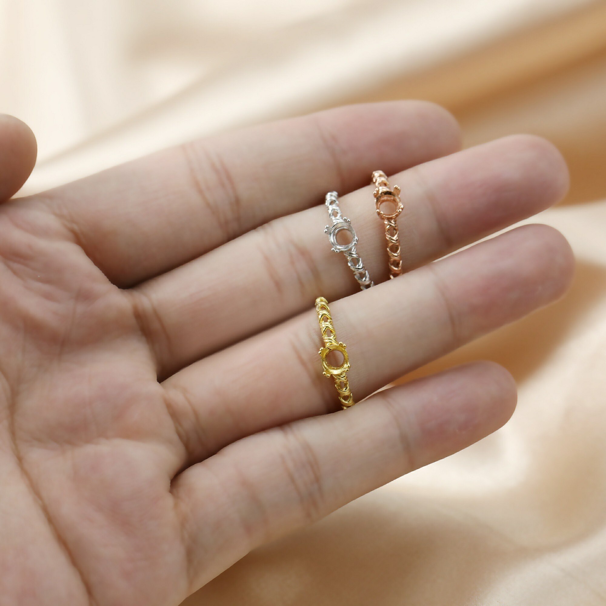 5MM Round Prong Ring Settings Solid 925 Sterling Silver Rose | Etsy