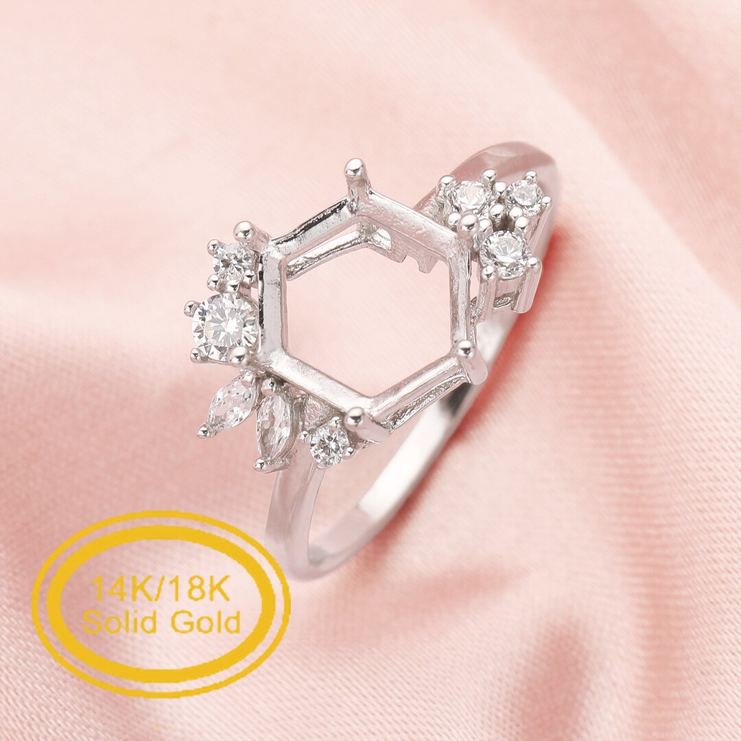 Hexagon Prong Ring Settings,solid 14K 18K Gold Moissanite Ring,art Deco ...