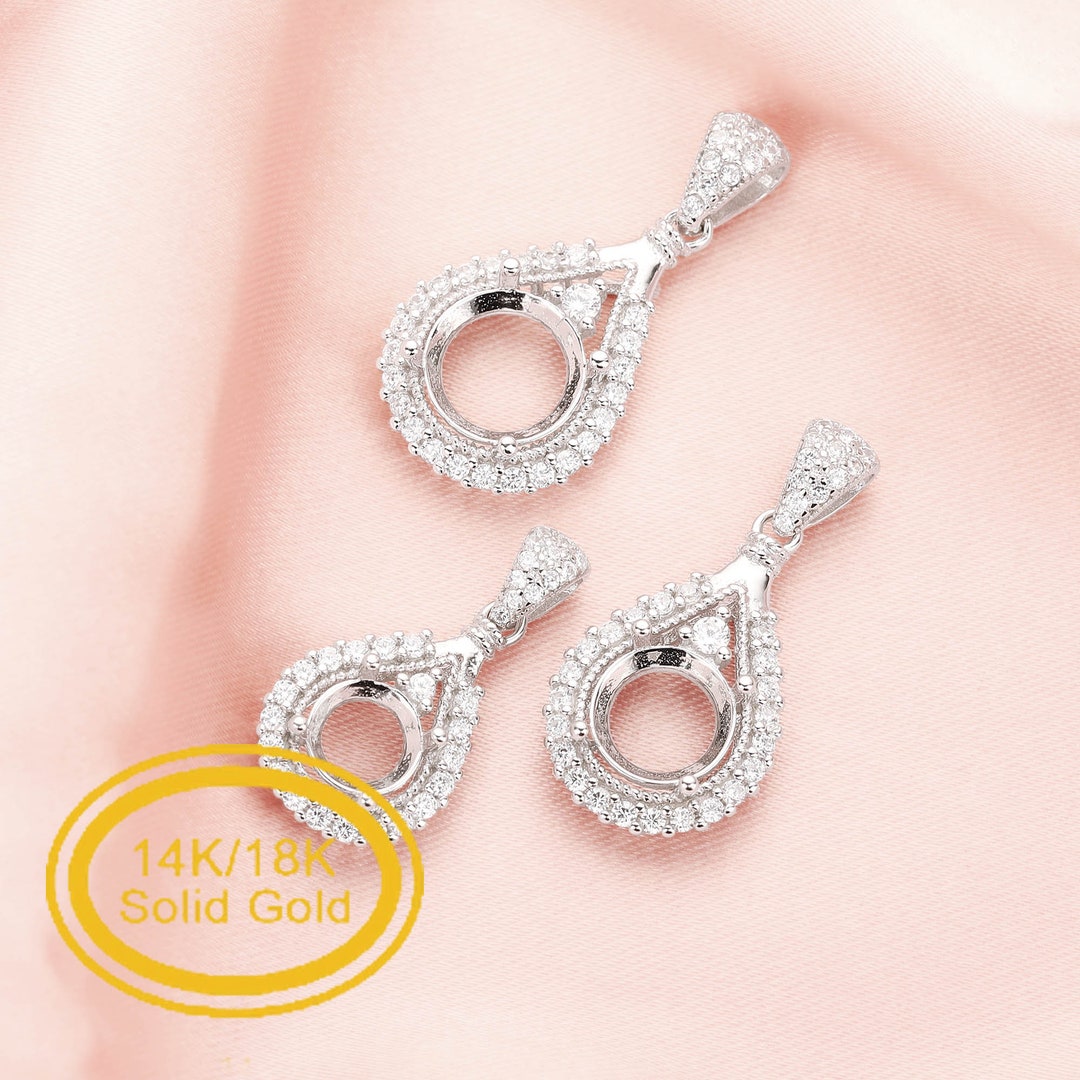 Round Prong Pendant Settings,vintage Solid 14K 18K Gold Moissanite ...