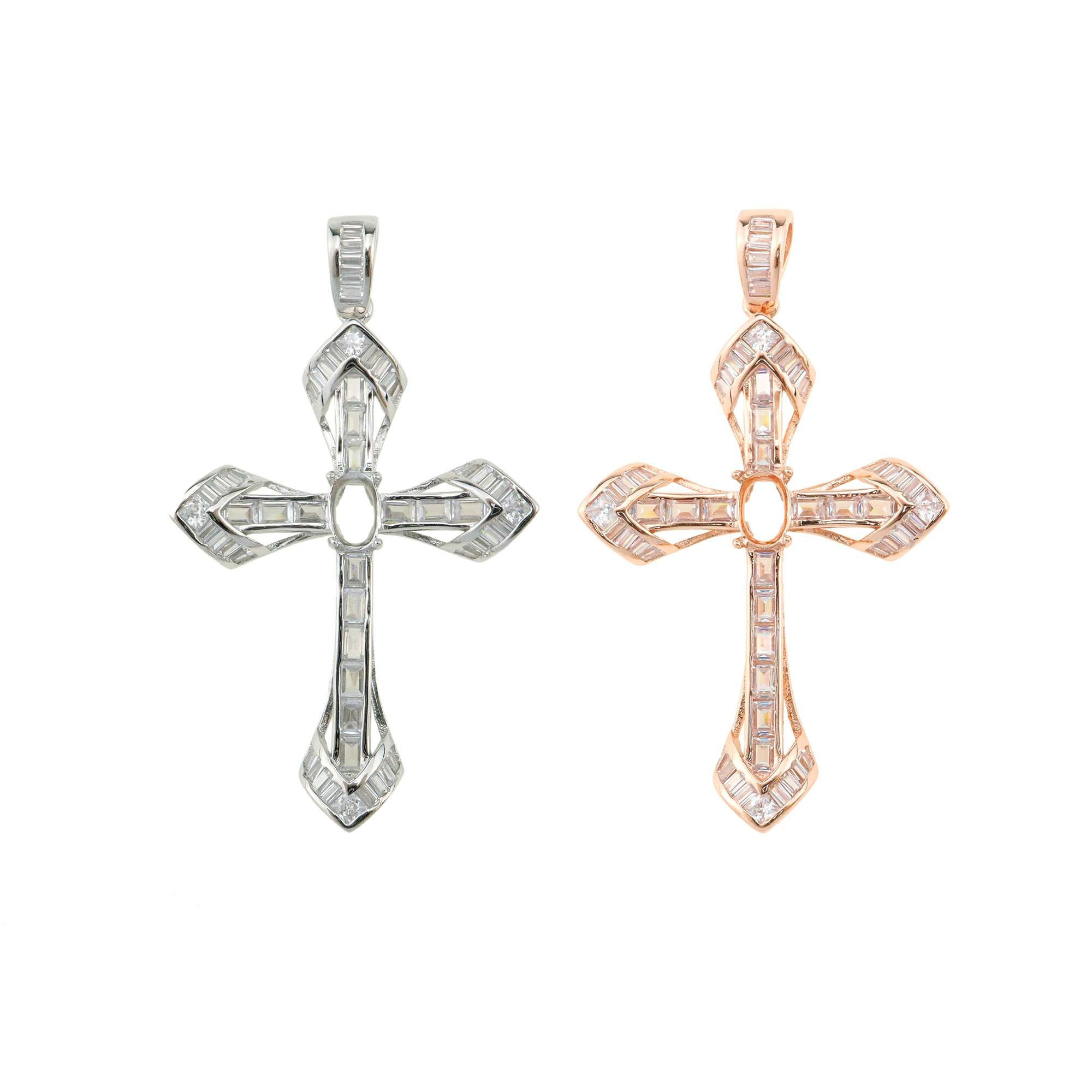 1Pcs 4x6MM Oval Prong Pendant Settings Cross Rose Gold Plated | Etsy