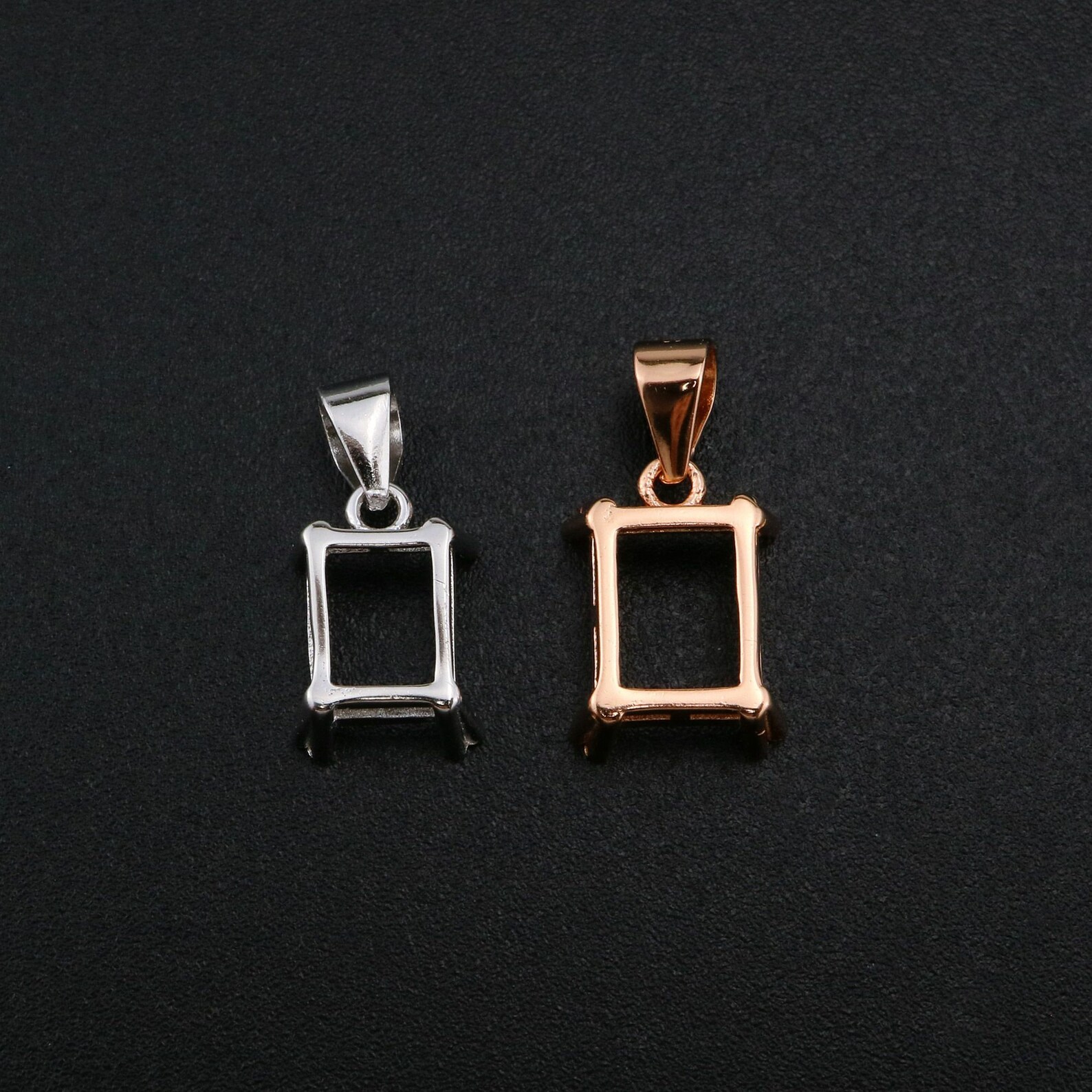 Rectangle Prong Pendant Settings Simple Rose Gold Plated Solid 925 ...