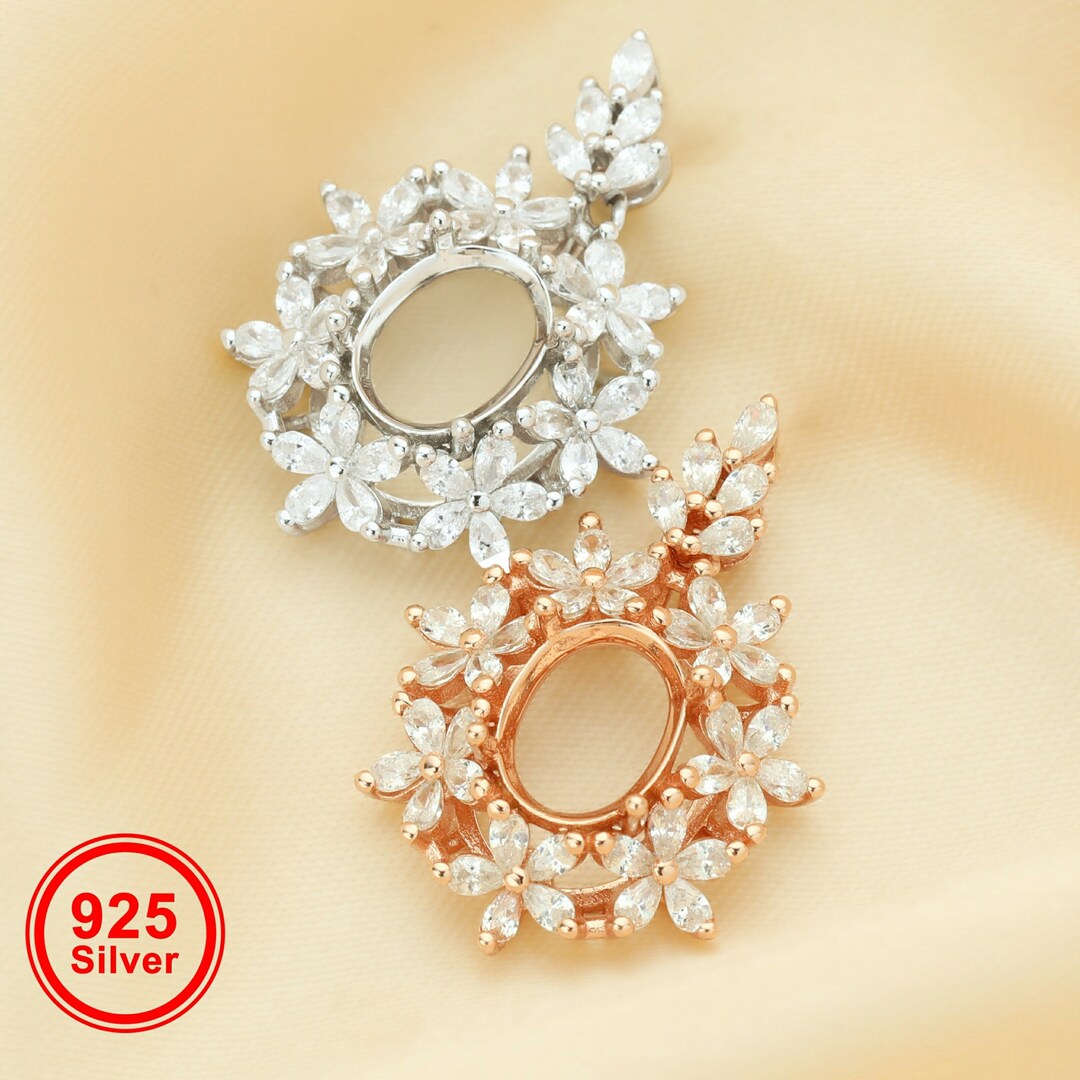 7x9mm Oval Prong Pendant Settings,flower Solid 925 Sterling Silver Rose ...