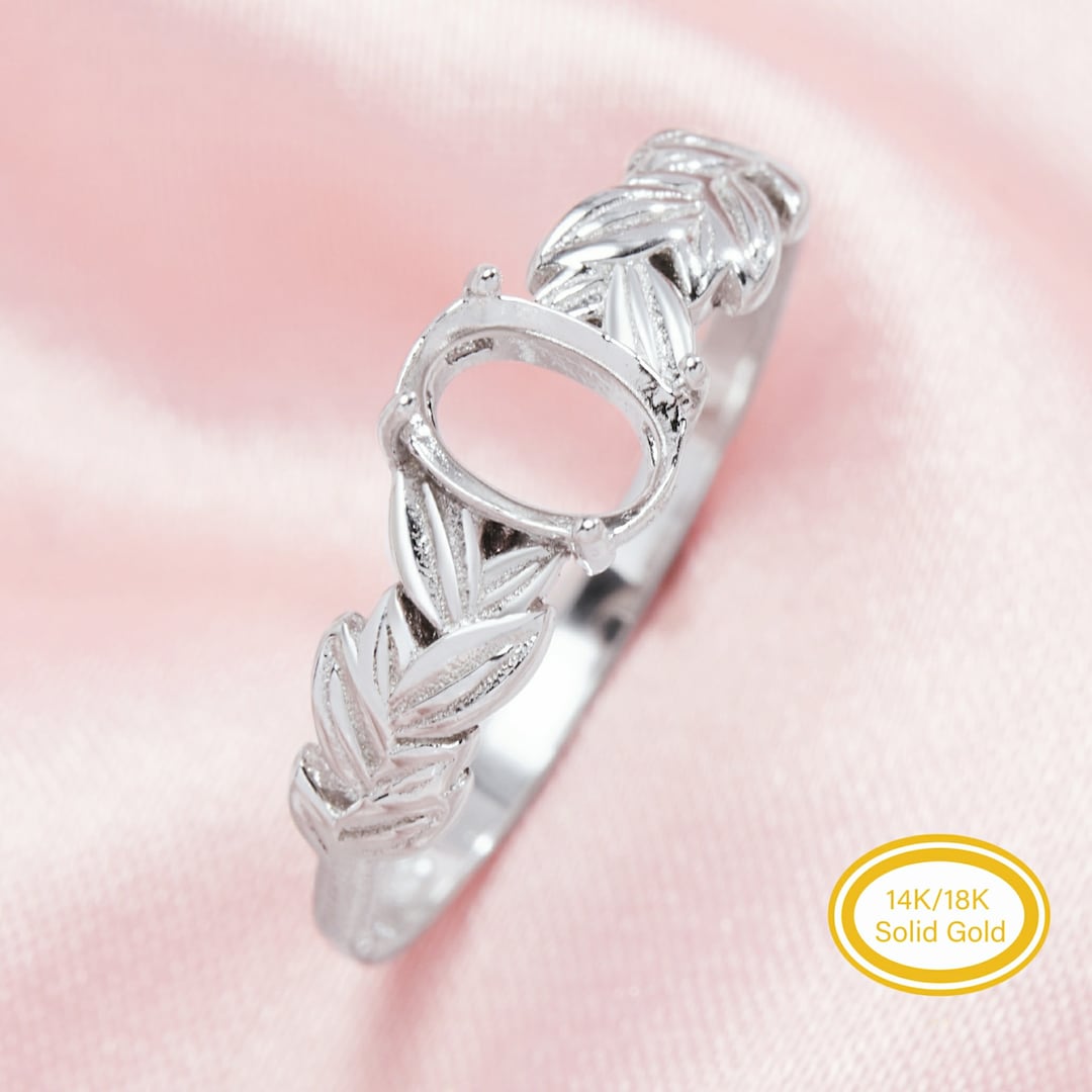 Oval Prong Ring Settings,tree Branch Leaf Solid 14K 18K Gold Ring,art ...