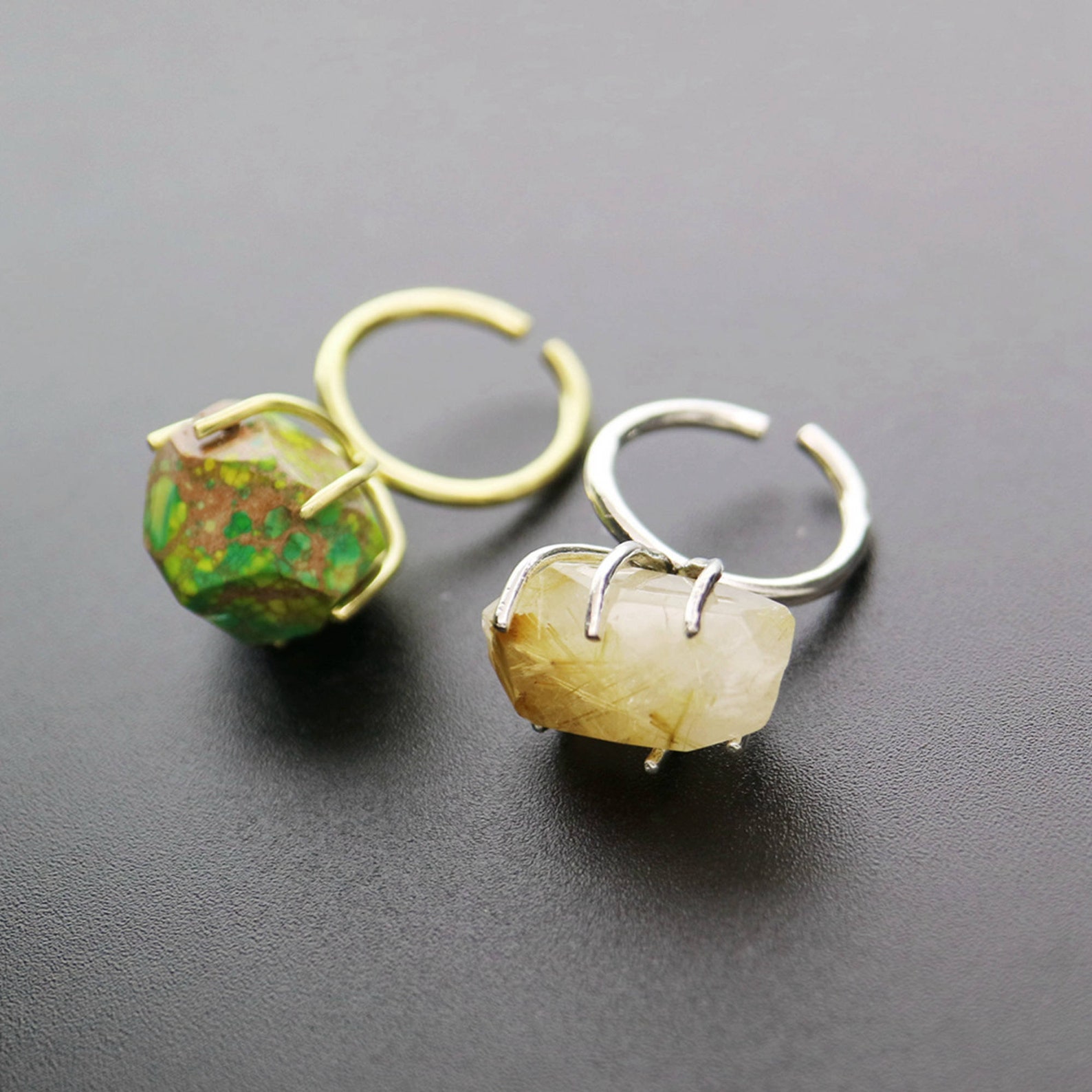 5pcs 15MM Long Prong Irregular Stone Adjutable Brass Ring Settings DIY ...