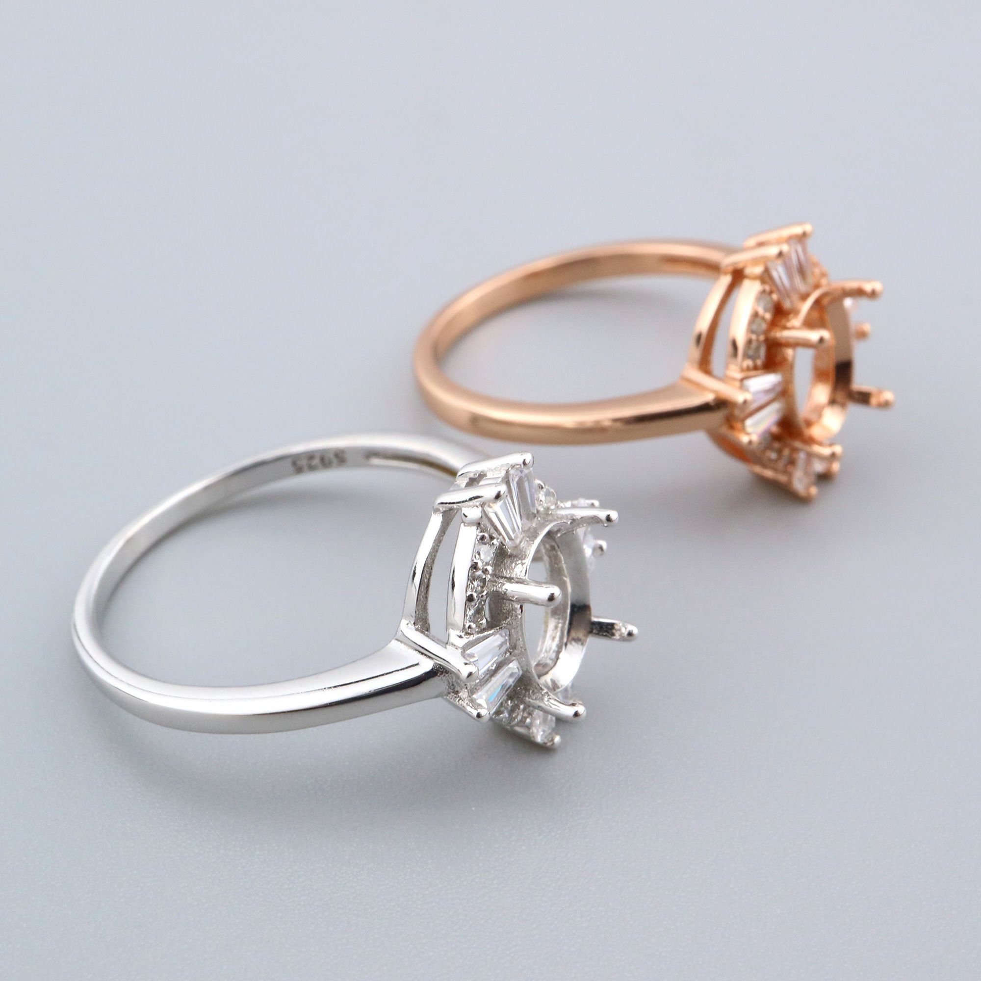 6x8mm Oval Prong Ring Settings Solid 925 Sterling Silver Rose | Etsy