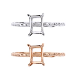 5x7mm Rectangle Prong Ring Settings Blank Rose Gold Plated Solid 925 ...
