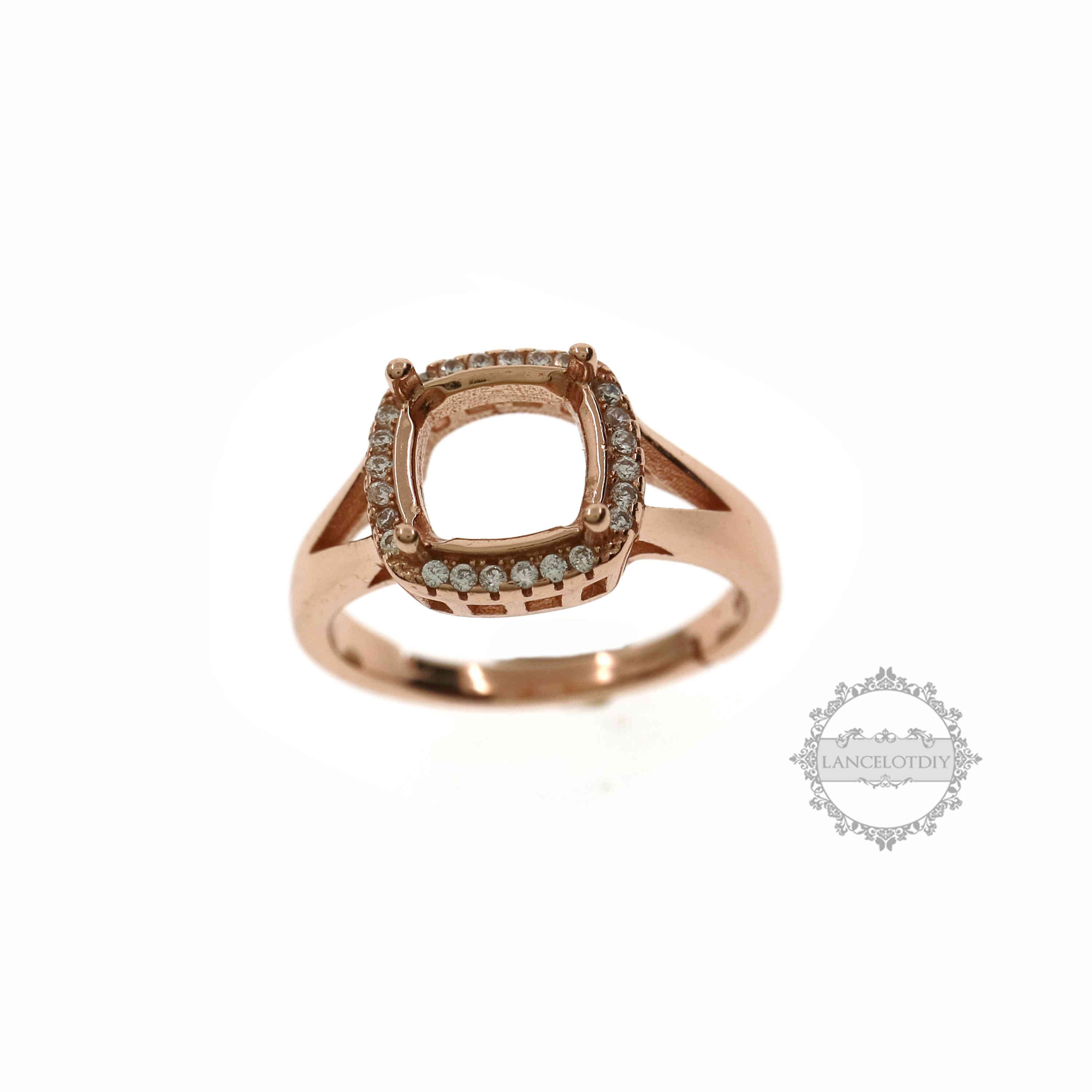 1pcs 6-10mm Rose Gold Silver Square Gems CZ Stone Prong Setting Solid ...