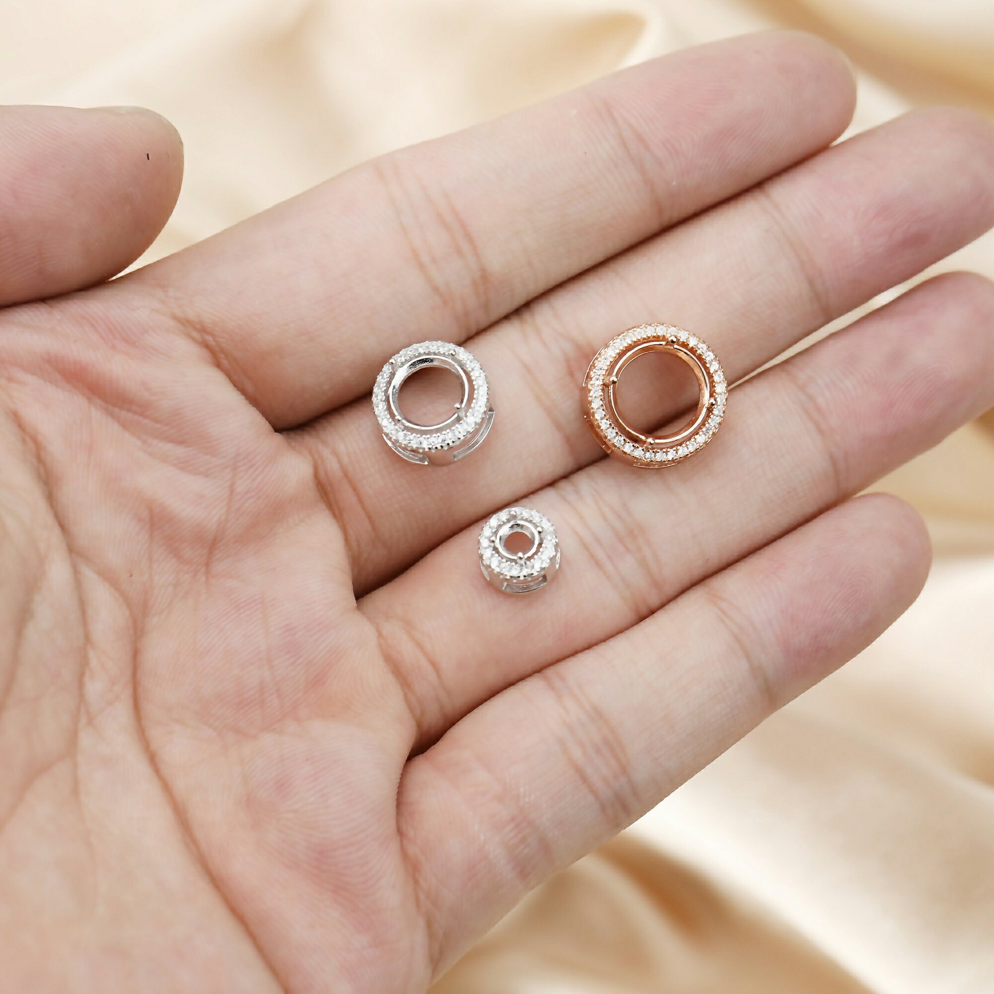 4-15MM Halo Round Prong Pendant Settings Solid 925 Sterling Silver Rose ...
