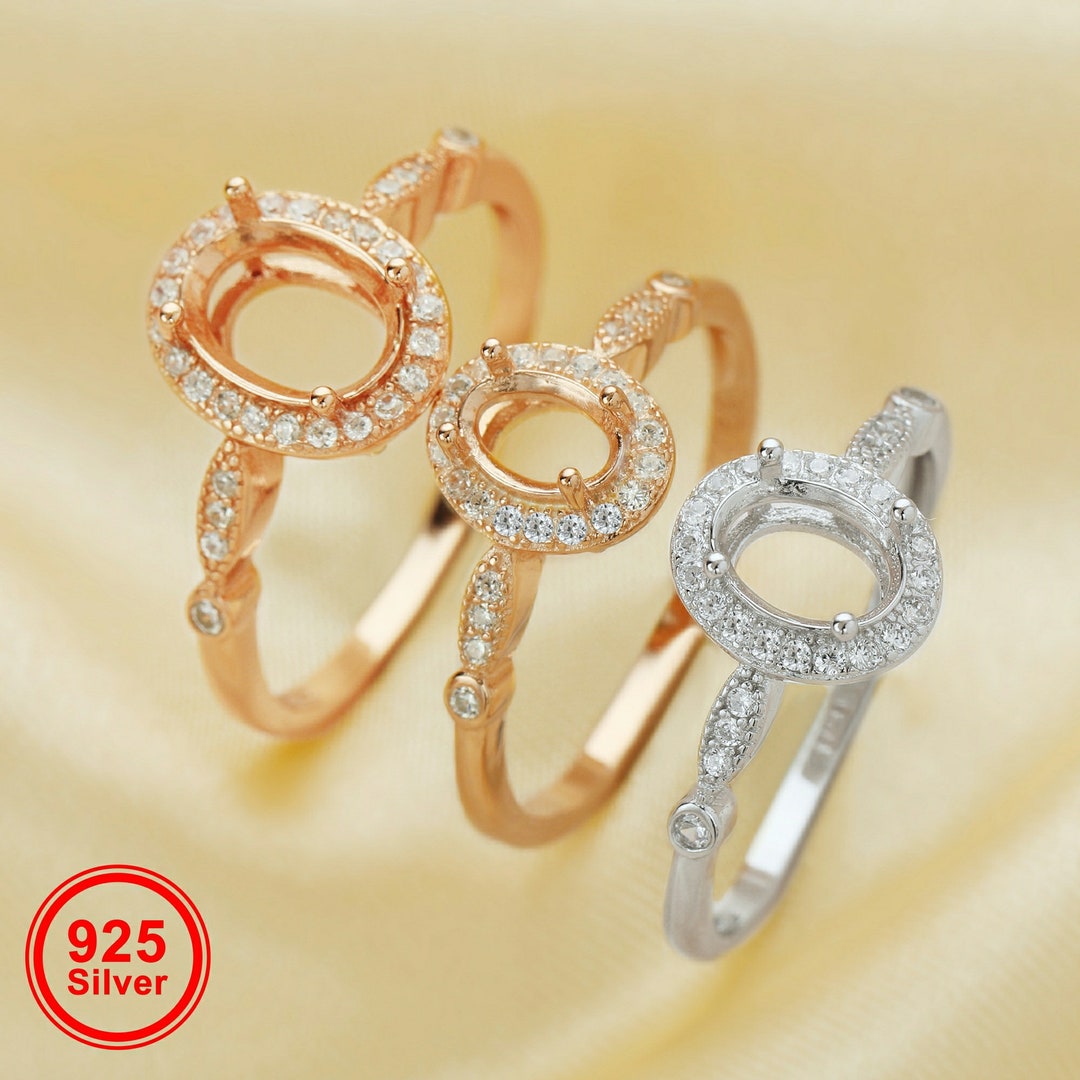 Oval Halo Prong Ring Settings,solid 925 Sterling Silver Rose Gold ...