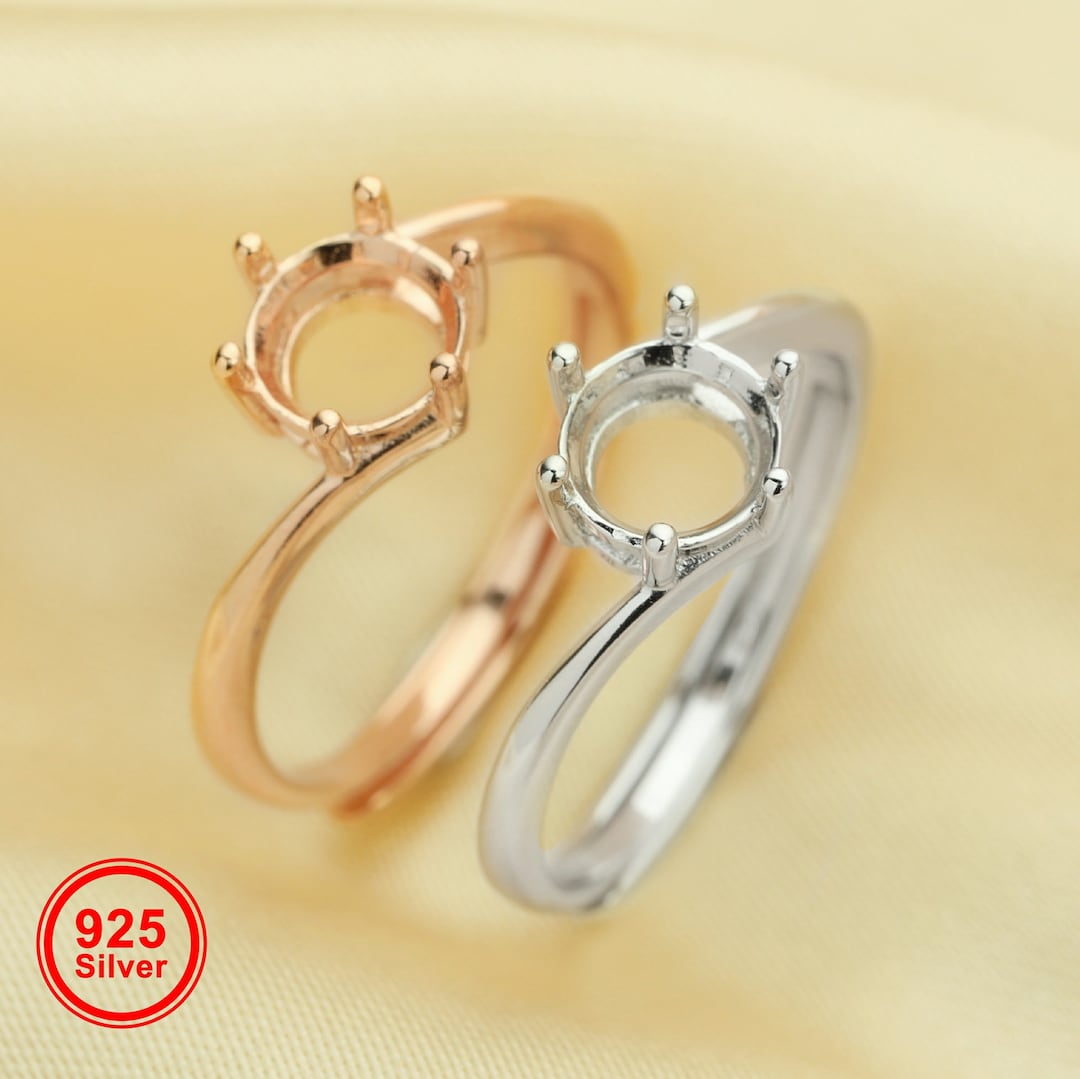 6MM Round Six Prong Ring Settings,bypass Shank Solid 925 Sterling ...