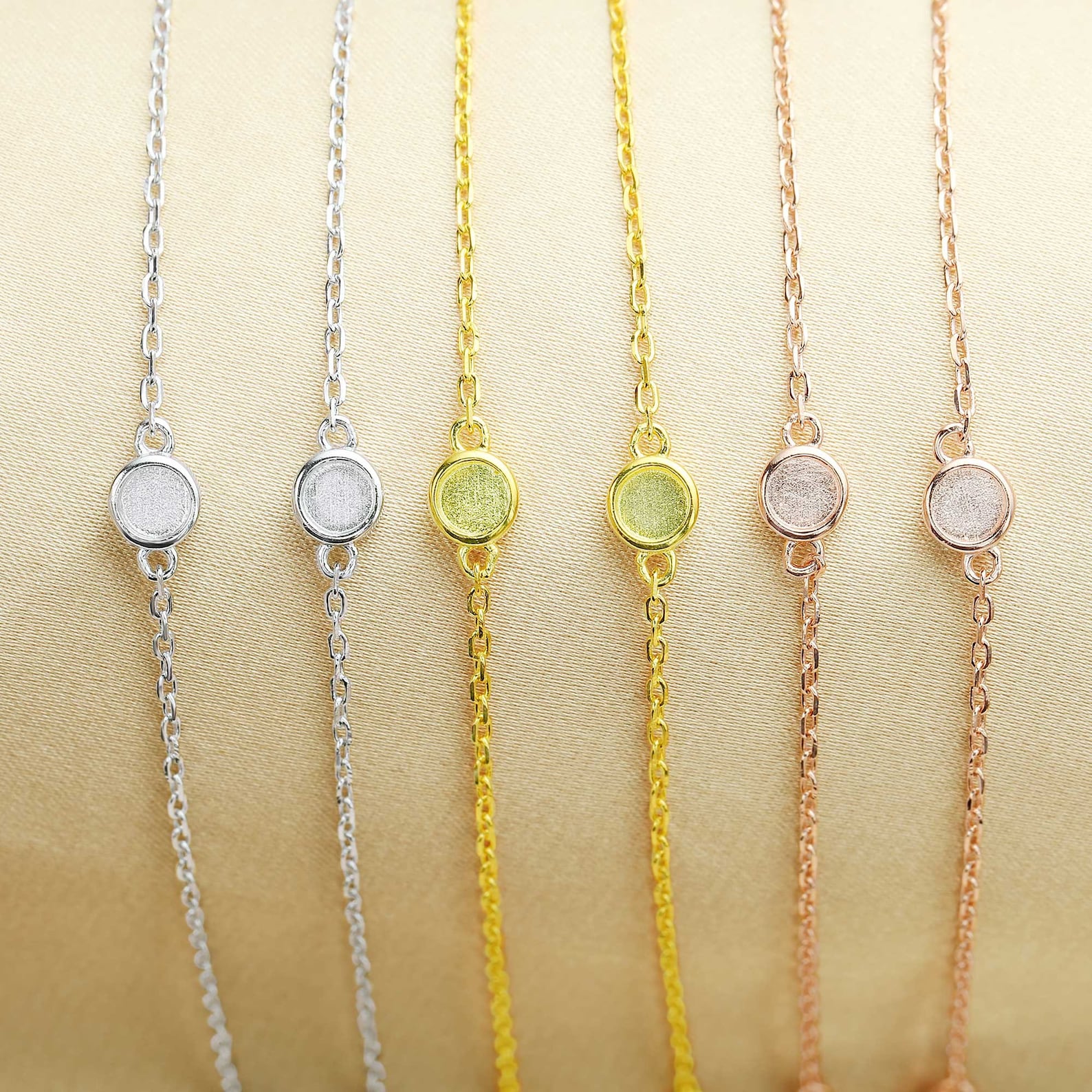 4MM Round Bezels Keepsake Mama Milk Necklace Settings With 6 Bezels ...
