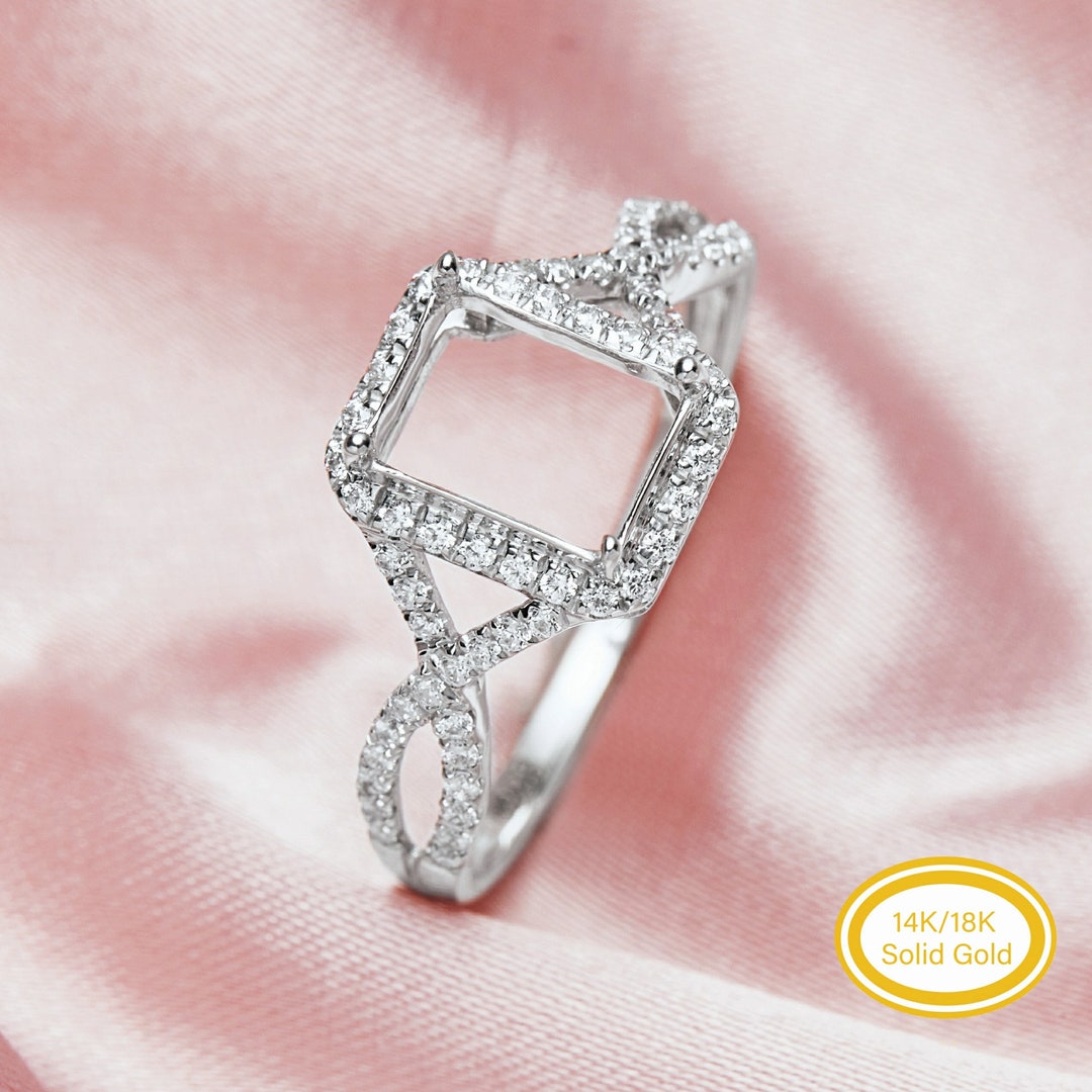 6x8mm Rectangle Prongs Ring Settings,infinity Solid 14K 18K Gold Ring ...