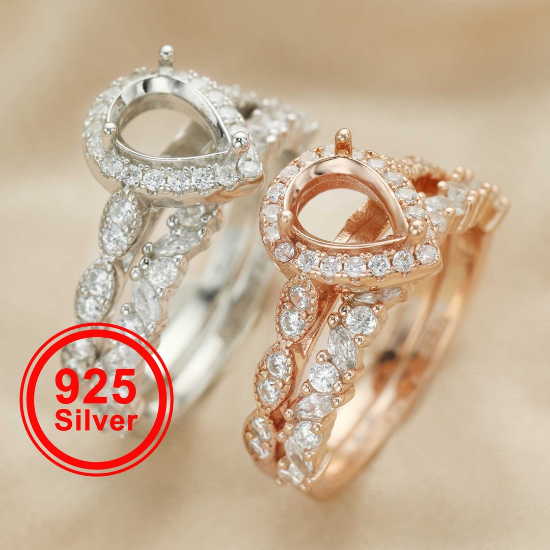6x8mm Pear Prong Ring Settings Stackble Solid 925 Sterling Silver Rose ...