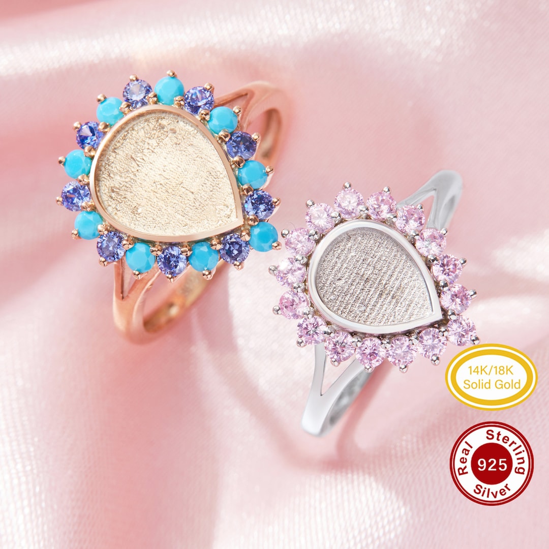 Keepsake Color Birthstones Halo Pear Ring Bezel Settings,solid 14K Gold ...