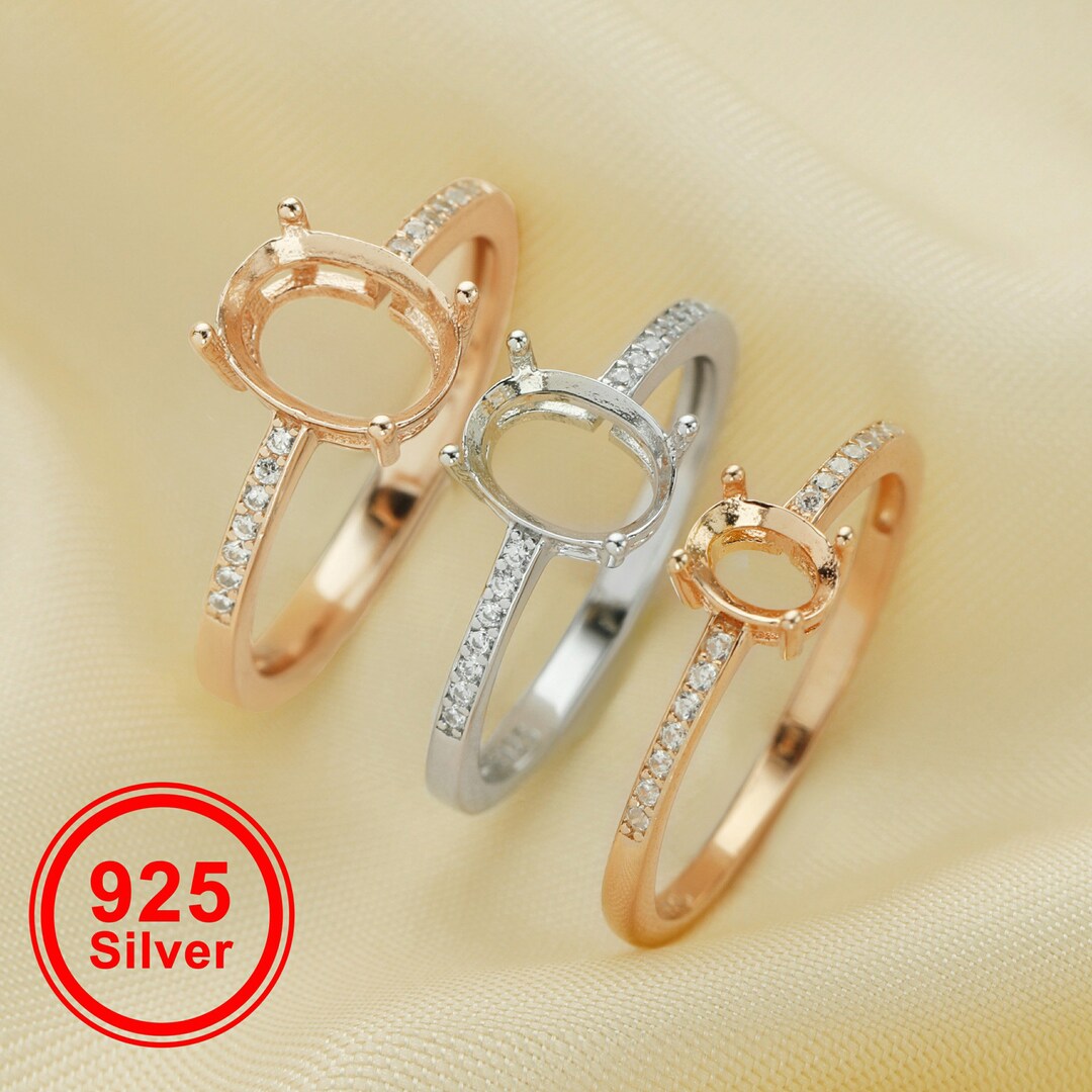 Oval Prong Ring Settings,solid 925 Sterling Silver Rose Gold Plated ...