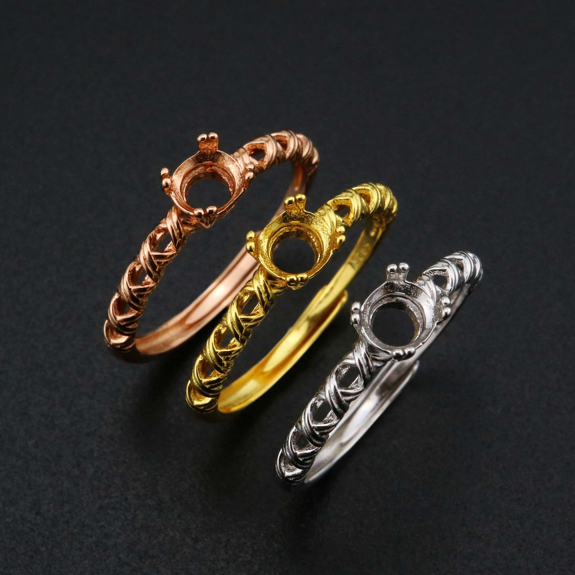 5MM Round Prong Ring Settings Solid 925 Sterling Silver Rose | Etsy