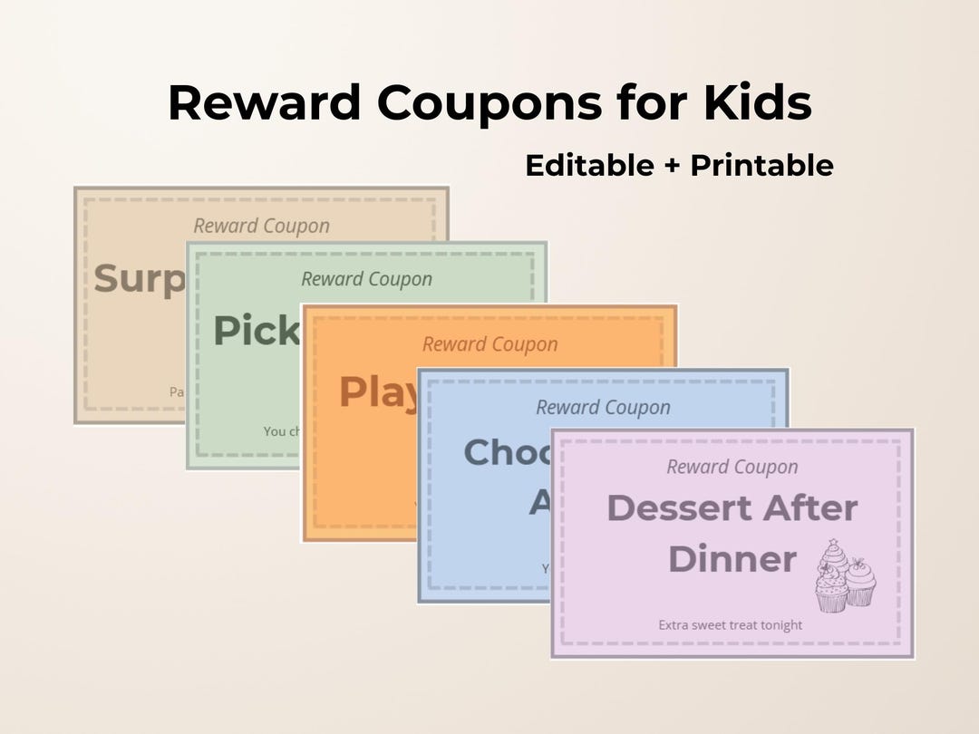 Editable Reward Coupons for Kids | Printable Reward System | Behavior ...