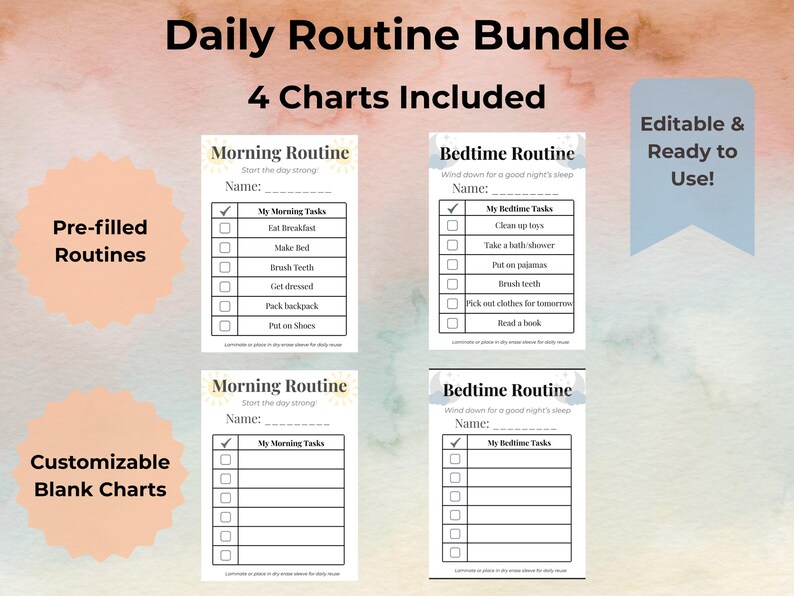 Toddler Daily Routine Bundle Printable | Morning & Bedtime Charts for ...