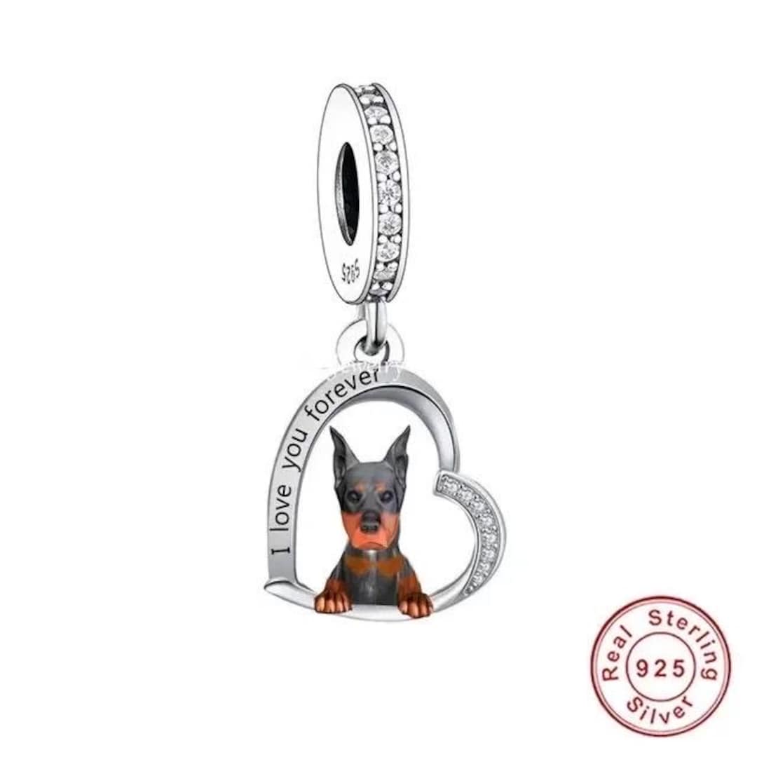 Doberman Pinscher Dog Charm 925 Sterling Silver Fits Pandora Bracelets ...