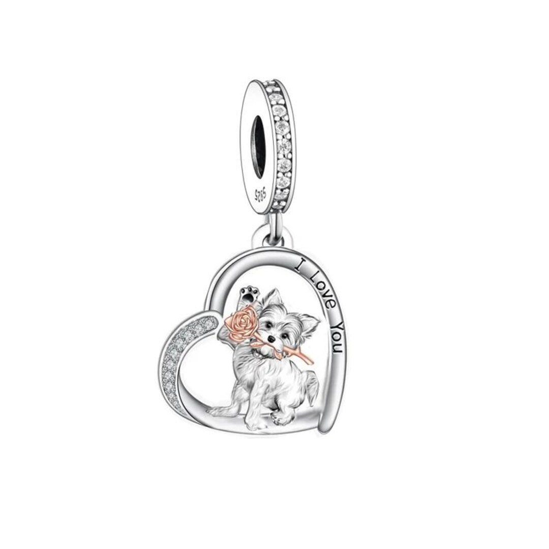 Yorkshire Terrier Dog Charm 925 Sterling Silver Fits Pandora Bracelets ...