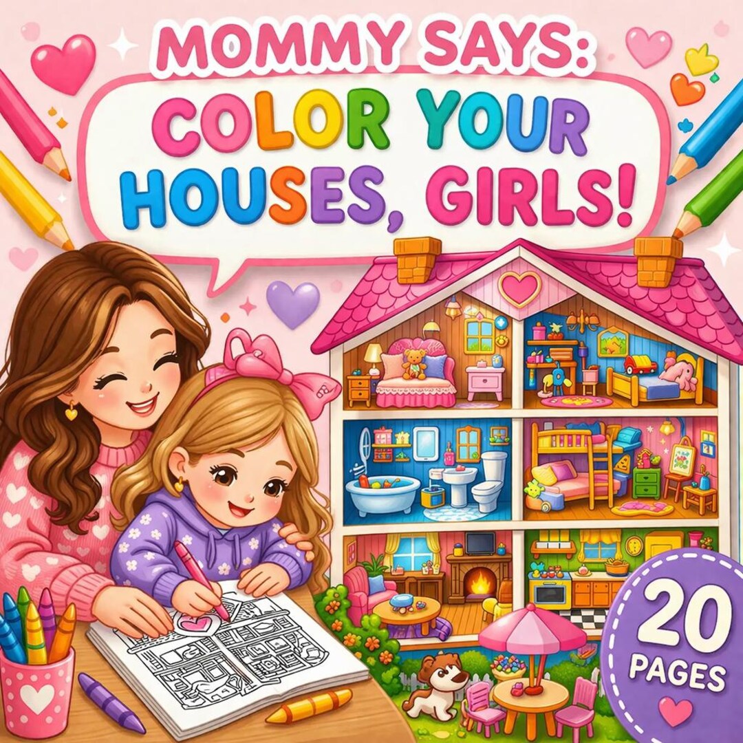 Printable Dollhouse Coloring Pages | Cut & Paste Activity | 20 Pages ...