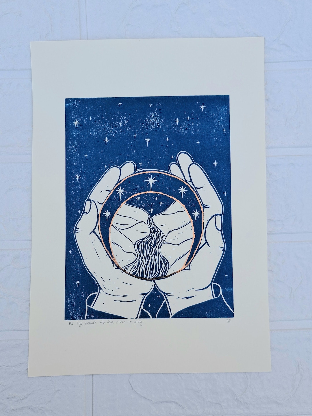 A4 Original Linocut Print Praying Hands With Gold Leaf - Etsy UK