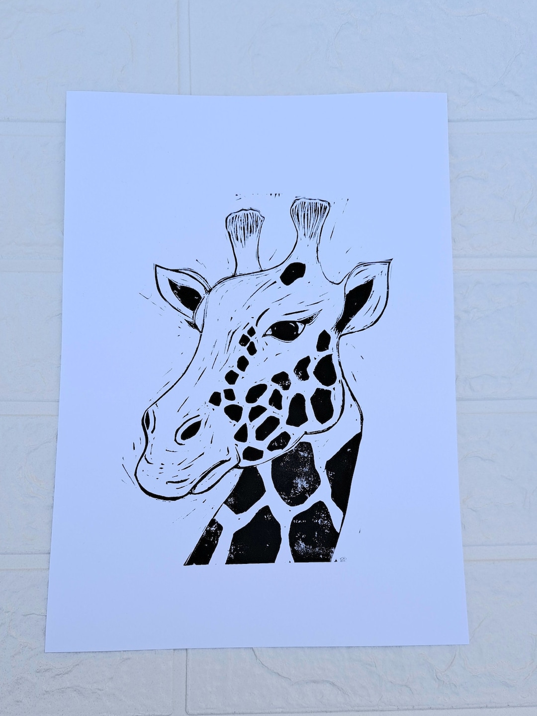 A4 Original Linocut Print Giraffe - Etsy