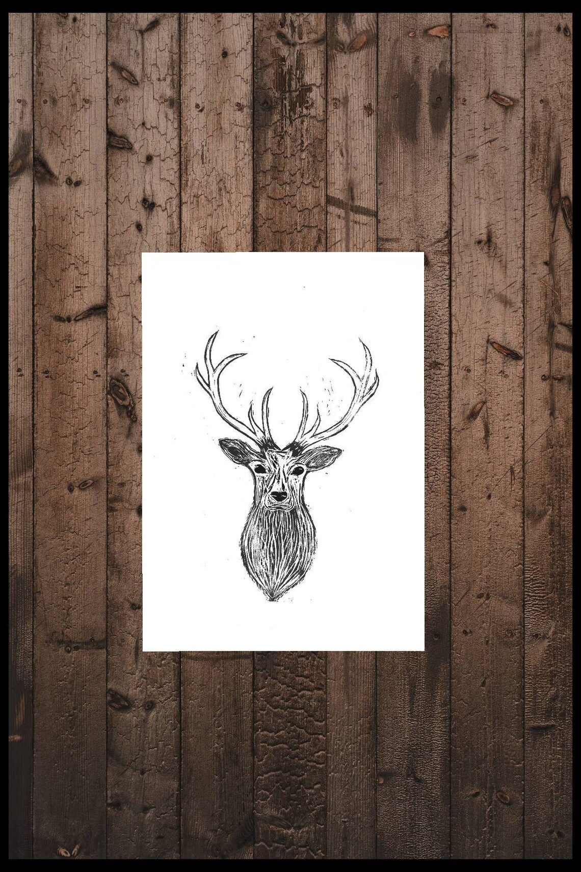 A4 Original Linocut Print of a Stag. - Etsy