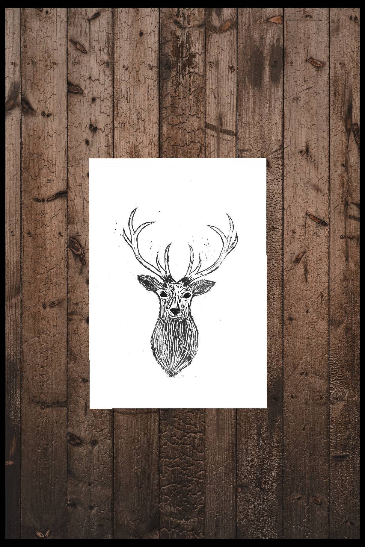 A4 Original Linocut Print of a Stag. - Etsy