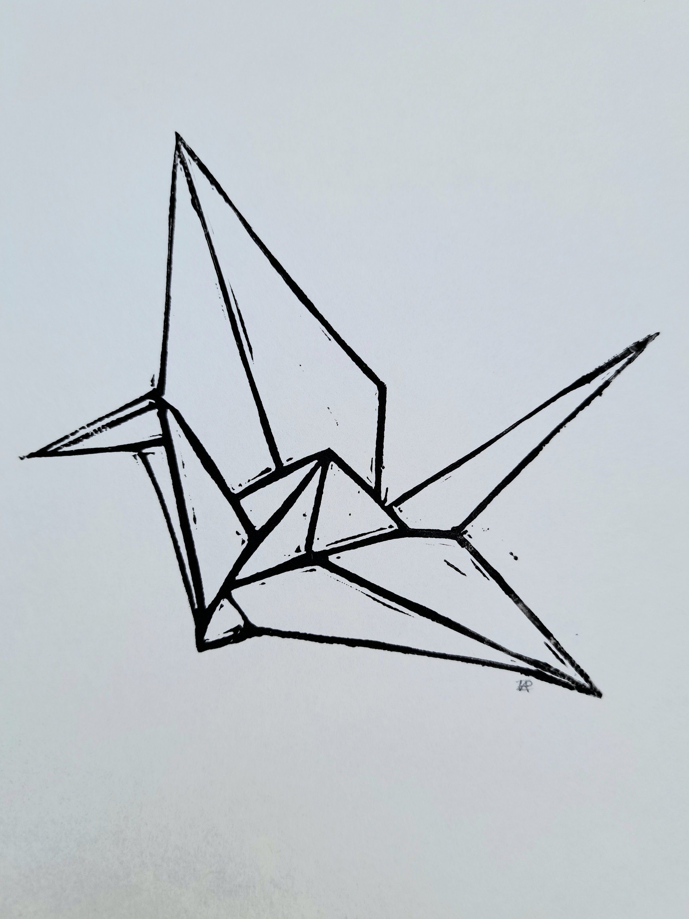 A5 Original Linocut Print of an Origami Crane - Etsy