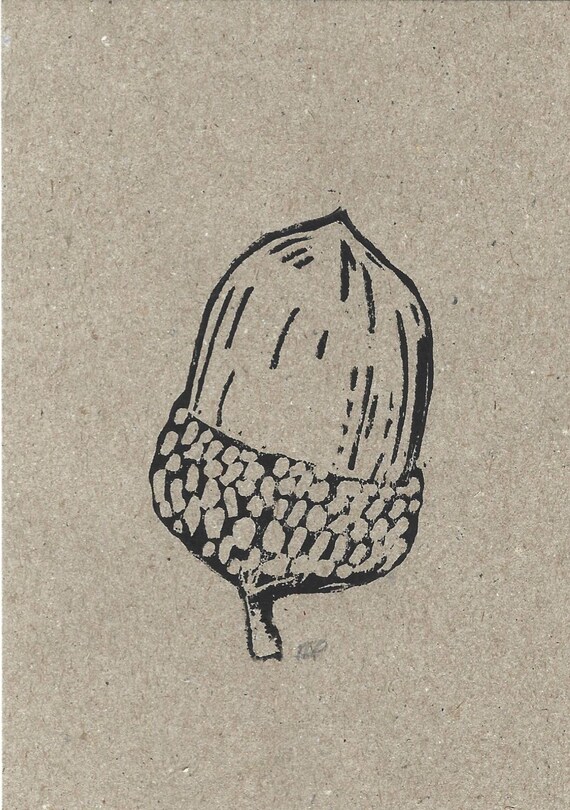 A6 Original Linocut Print of Acorn | Etsy