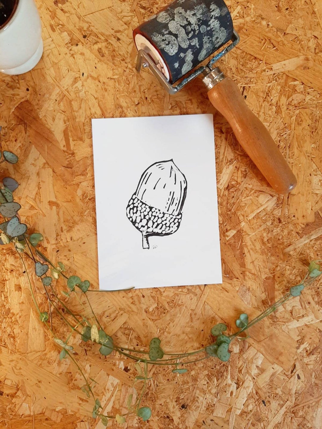 A6 Original Linocut Print. Acorn. - Etsy